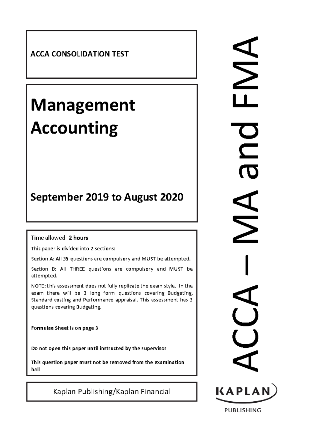 ACCA MA Consolidation Test Revision - Questions S19-A20 - Studocu