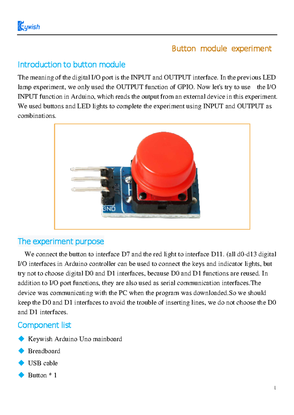 Button Module Experiment: Exploring INPUT and OUTPUT with Arduino - Studocu