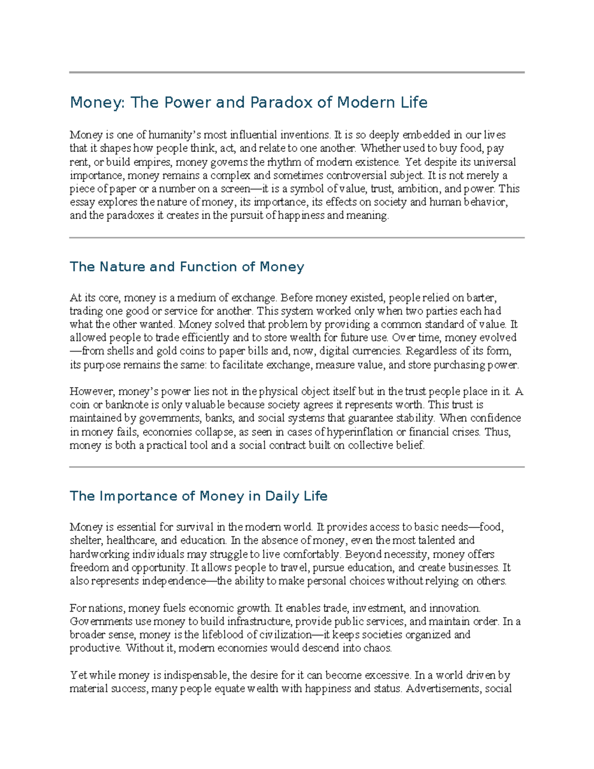 Money: The Power and Paradox in Modern Life (01) - Studocu