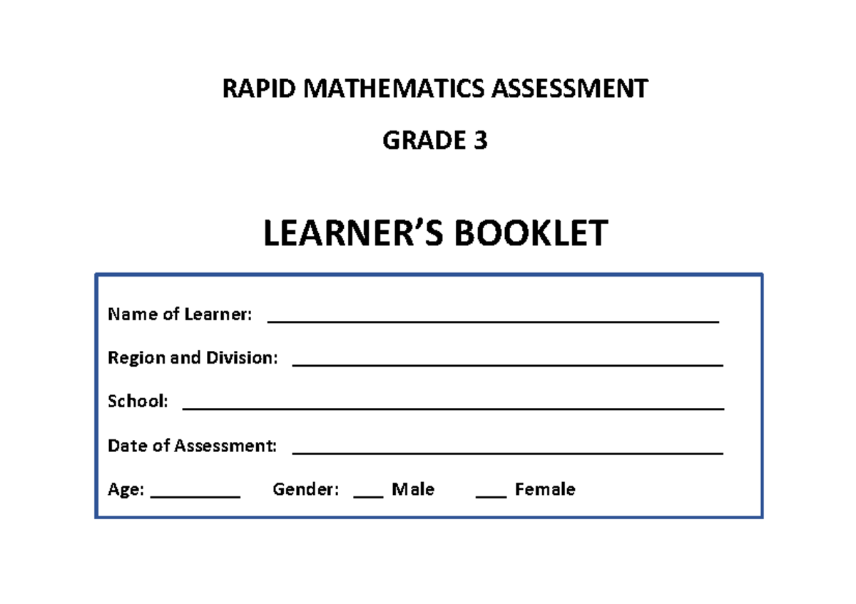 RAPID MATHEMATICS ASSESSMENT GRADE 3 LEARNER'S BOOKLET - Studocu