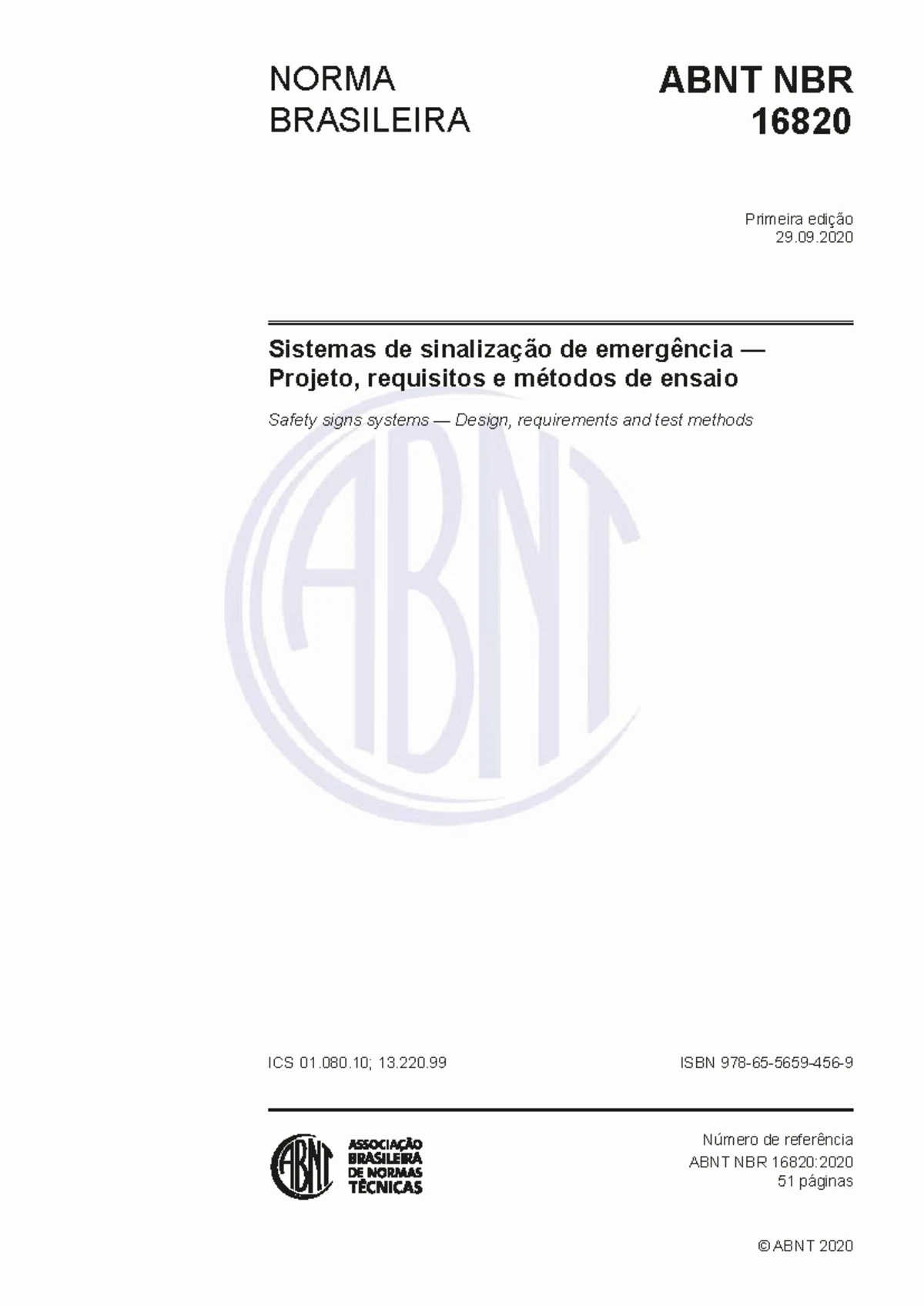 Norma ABNT NBR 16820-2020 Sistemas de sinalização de emergência ...