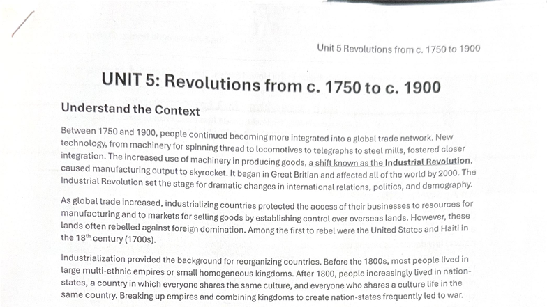 Unit 5: Revolutions from c. 1750 to 1900 - Key Concepts and ...