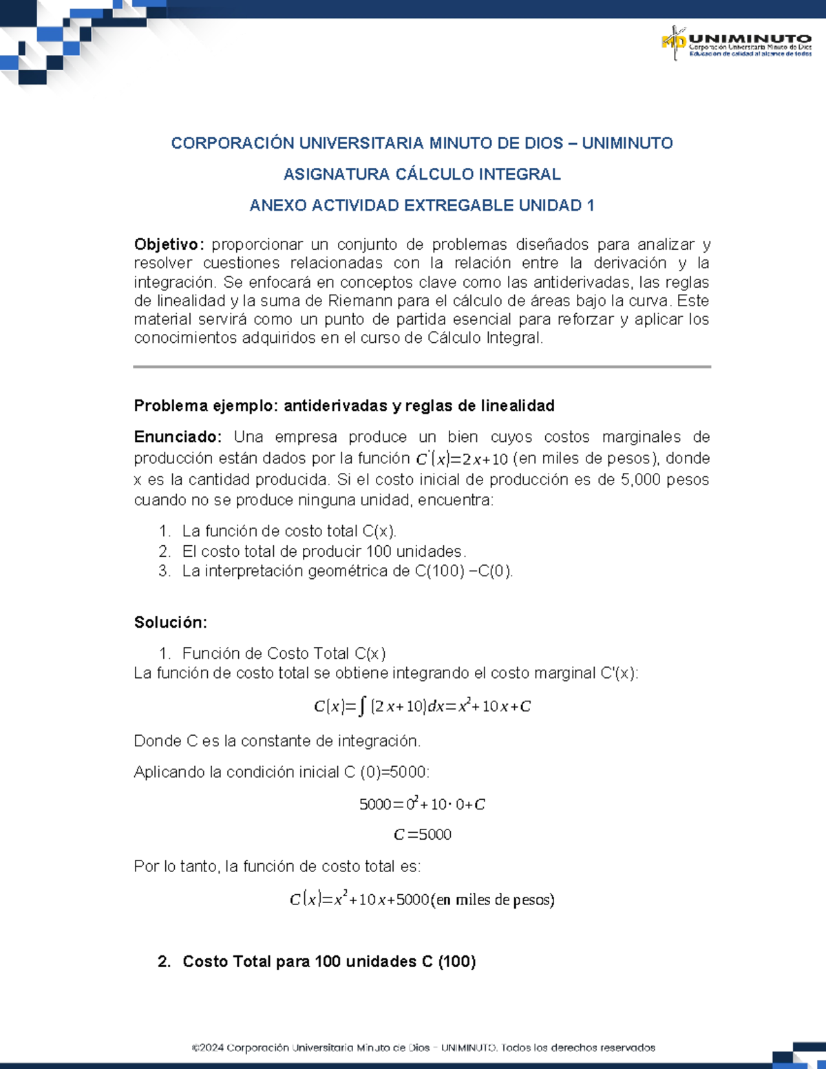 Cálculo Integral: Anexo Actividad Entregable Unidad 1 - Studocu
