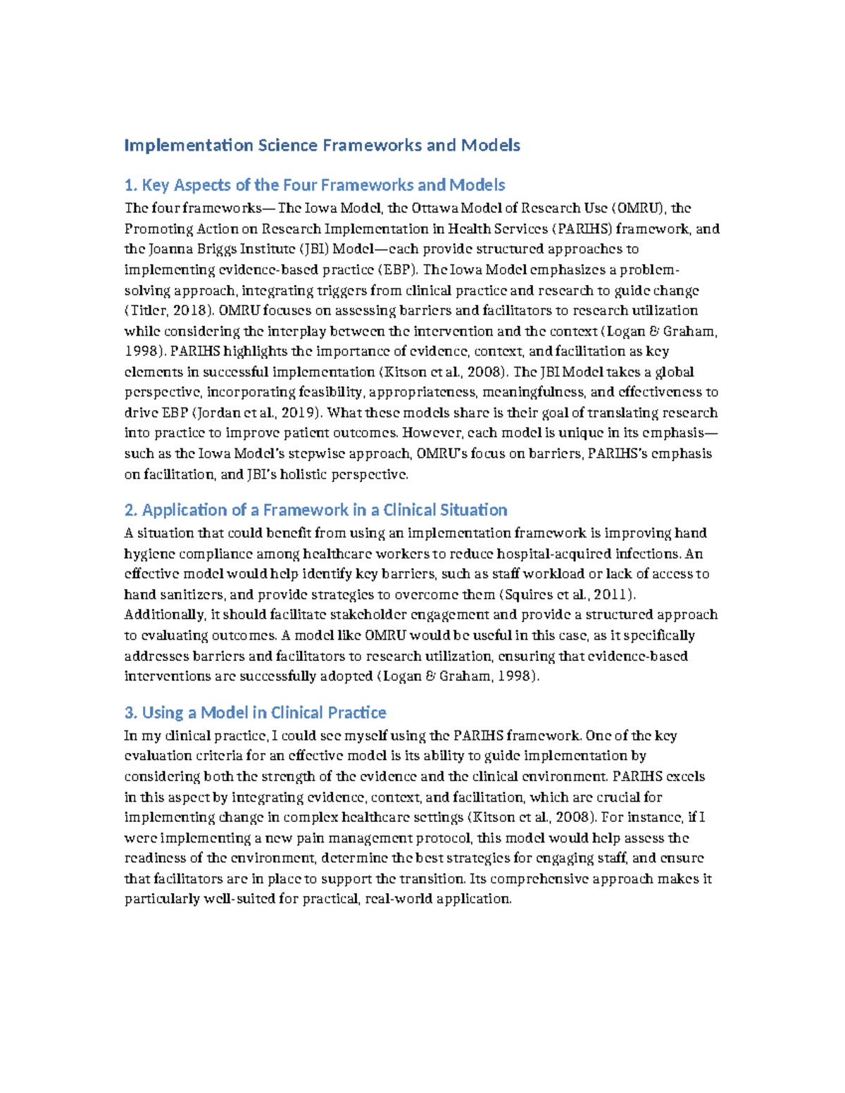 Implementation Science Frameworks References 2 - Implementation Science ...
