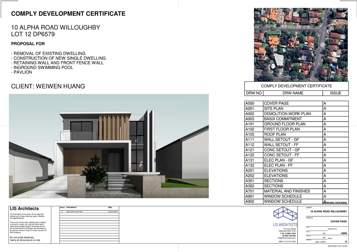 Draft Working Drawing for 10 Alpha Road, Willoughby - CDC Application ...