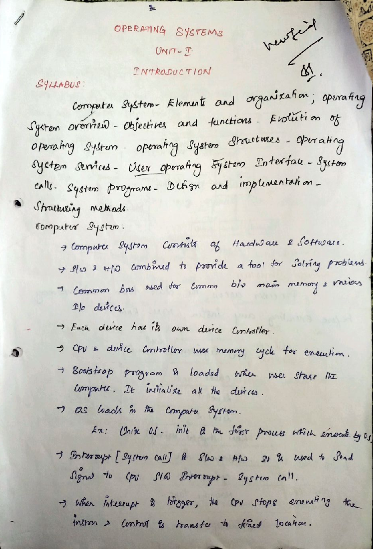 OS♧ UNIT 1♤ Notes - notes of os unit 1 - OPERATING SYSTEMS bewfit I ...