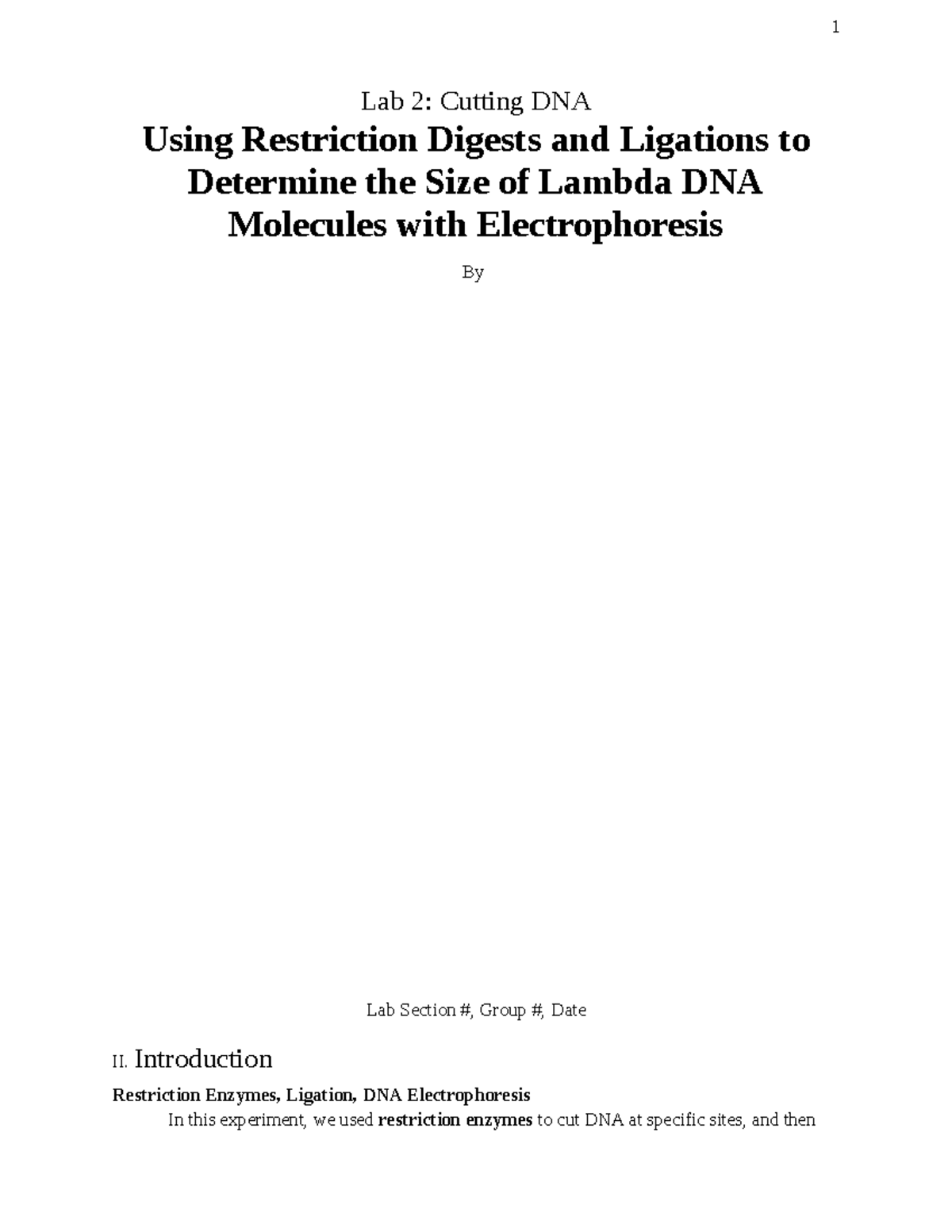BIO6B Cutting DNA Lab Report 1 - Lab 2: Cutting DNA Using Restriction ...