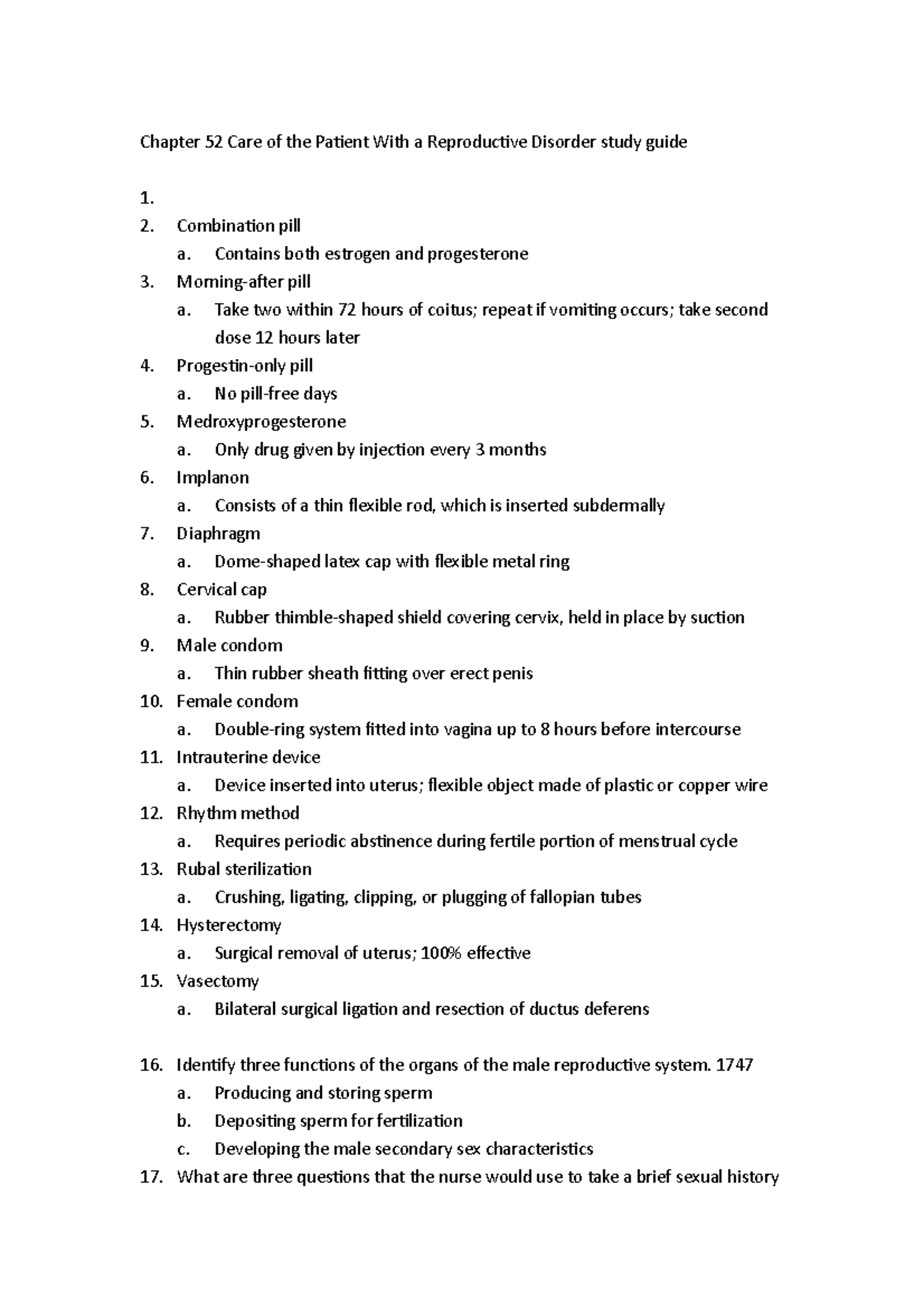 Chapter 52 Study Guide: Managing Reproductive Disorders and Care - Studocu