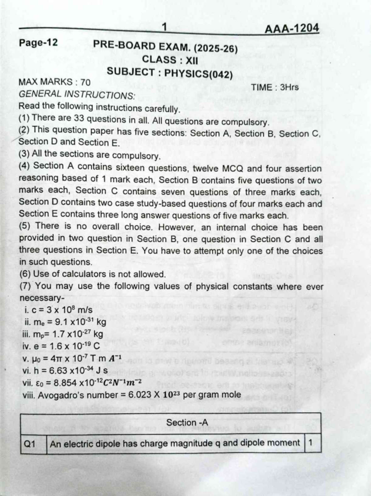 KVS GGN Pre Board Exam - Class XII Physics (042) Study Guide - Studocu