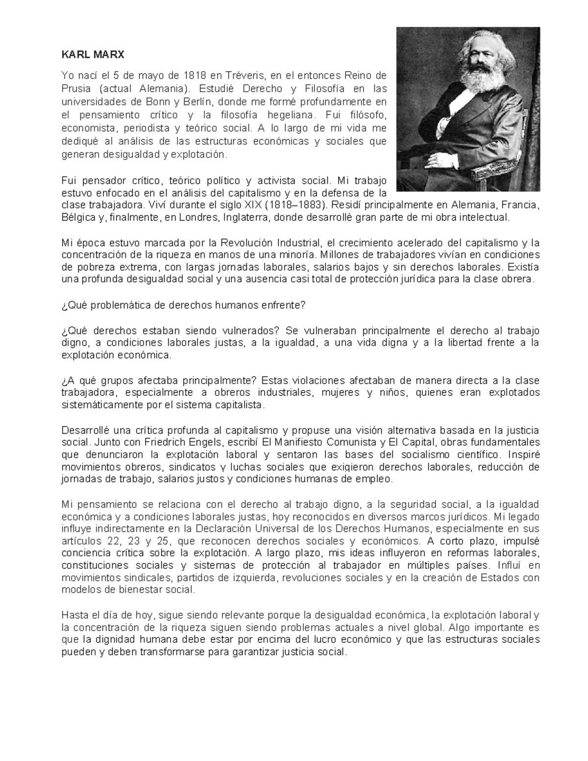 KARL MARX - Análisis de su legado y crítica al capitalismo - Studocu