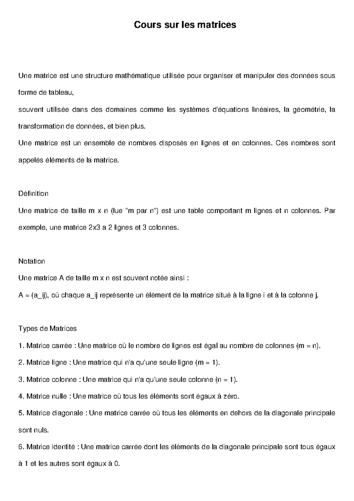 Révisions Finales sur les Matrices - Cours Mathématiques - Studocu