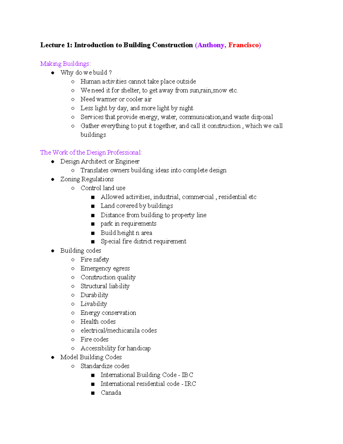 Lecture 1: Intro to Building Construction - Design, Codes & Materials ...