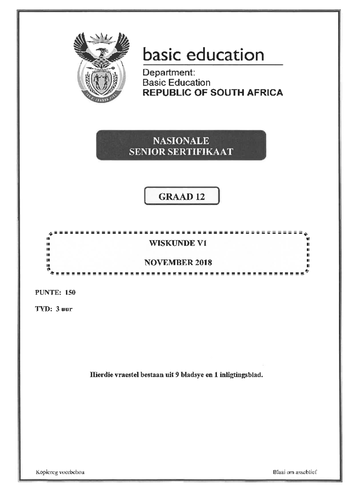 Mathematics P1 Nov 2018: Grade 12 Exam Paper (Wiskunde V1) - Studocu