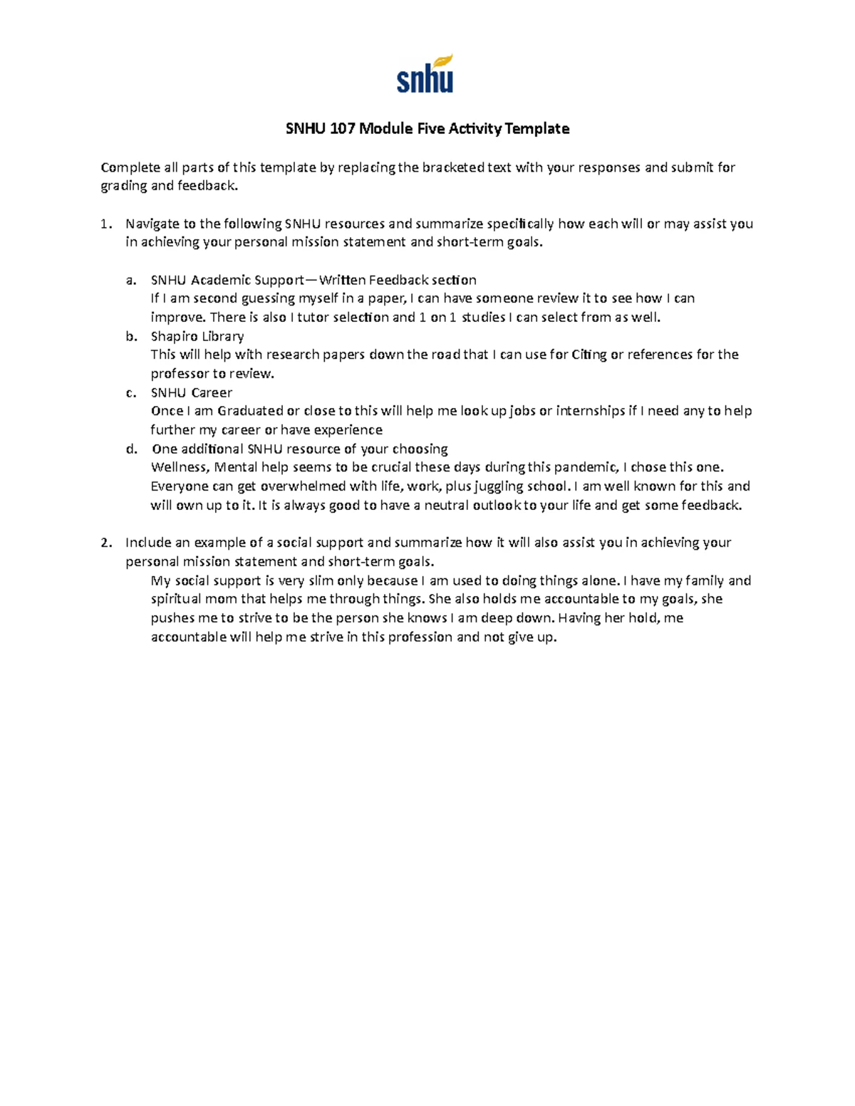 SNHU 107 Module Five Activity Template - 1. Navigate to the following ...