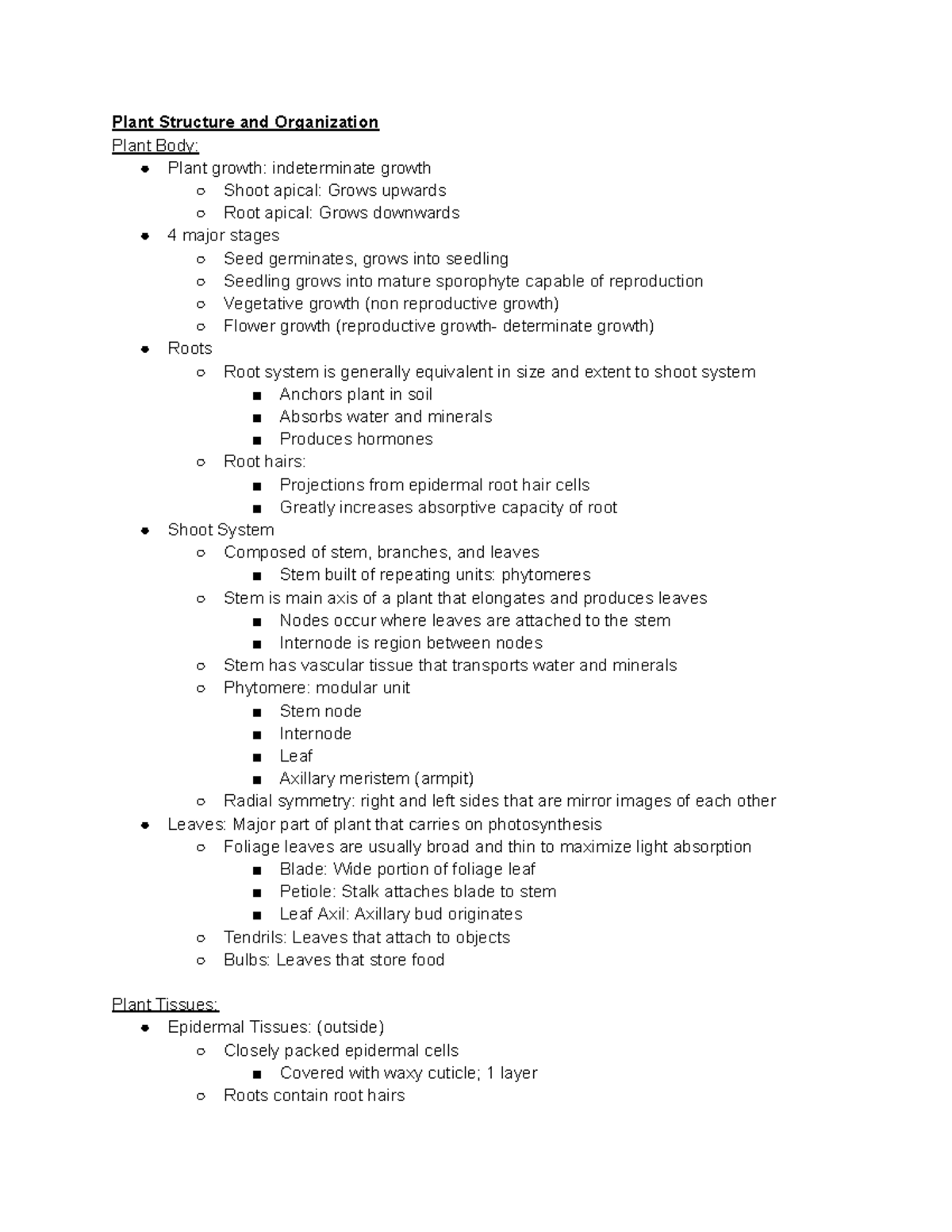 Bio II Notes - Plant Structure and Organization Plant Body: Plant ...