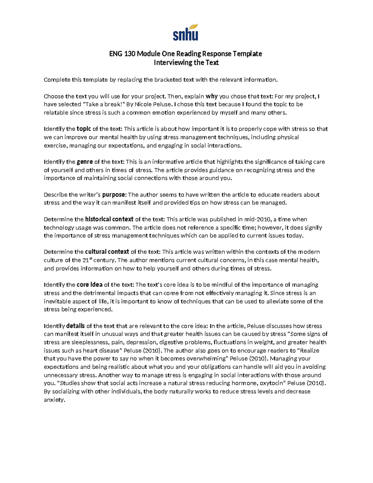 ENG 130 Module One Reading Response Template - ENG 130 Module One ...