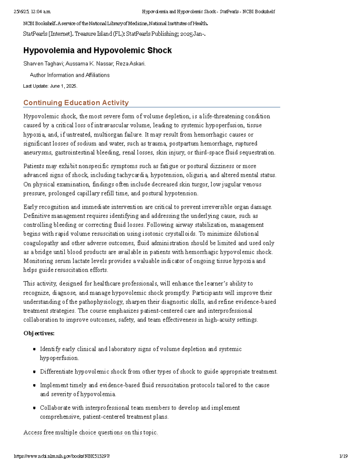 Hypovolemia and Hypovolemic Shock: A Comprehensive Overview (StatPearls ...