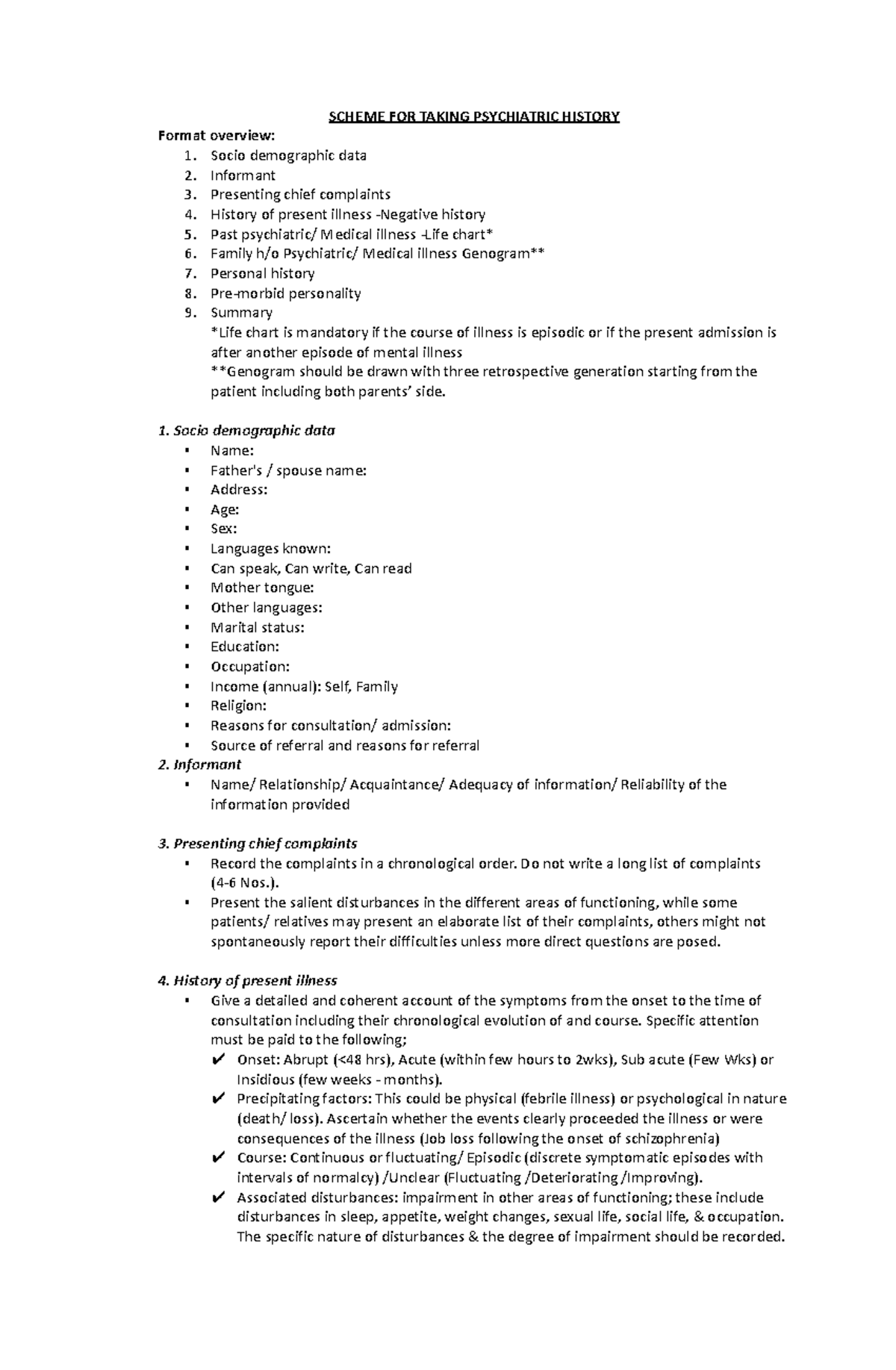 Midterm Study Guide for NCM 117: Psychiatric History Taking Skills ...