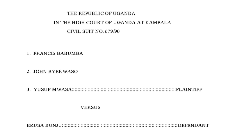 Babumba & Ors v. Bunju: Ruling on Civil Suit No. 67990 (1990) - Studocu