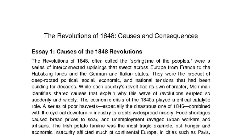 Causes and Consequences of the 1848 Revolutions - 251101 182314 - Studocu