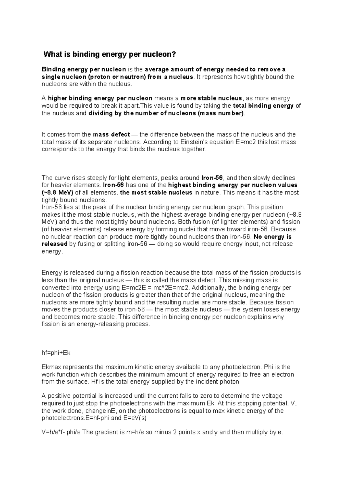 Level 3 Modern Physics: Binding Energy & Photoelectric Effect Notes ...