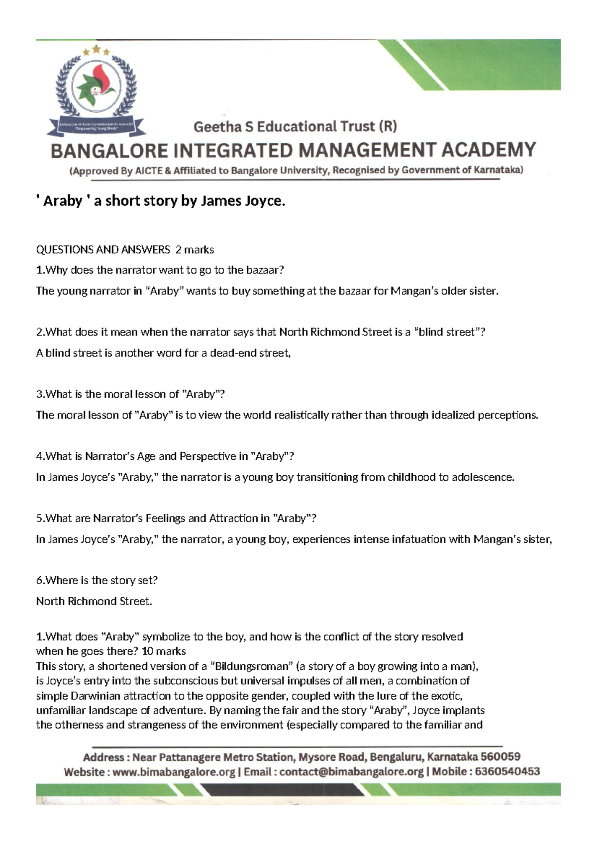 BCA 101: Ara - A Short Story Analysis and Discussion Notes - Studocu