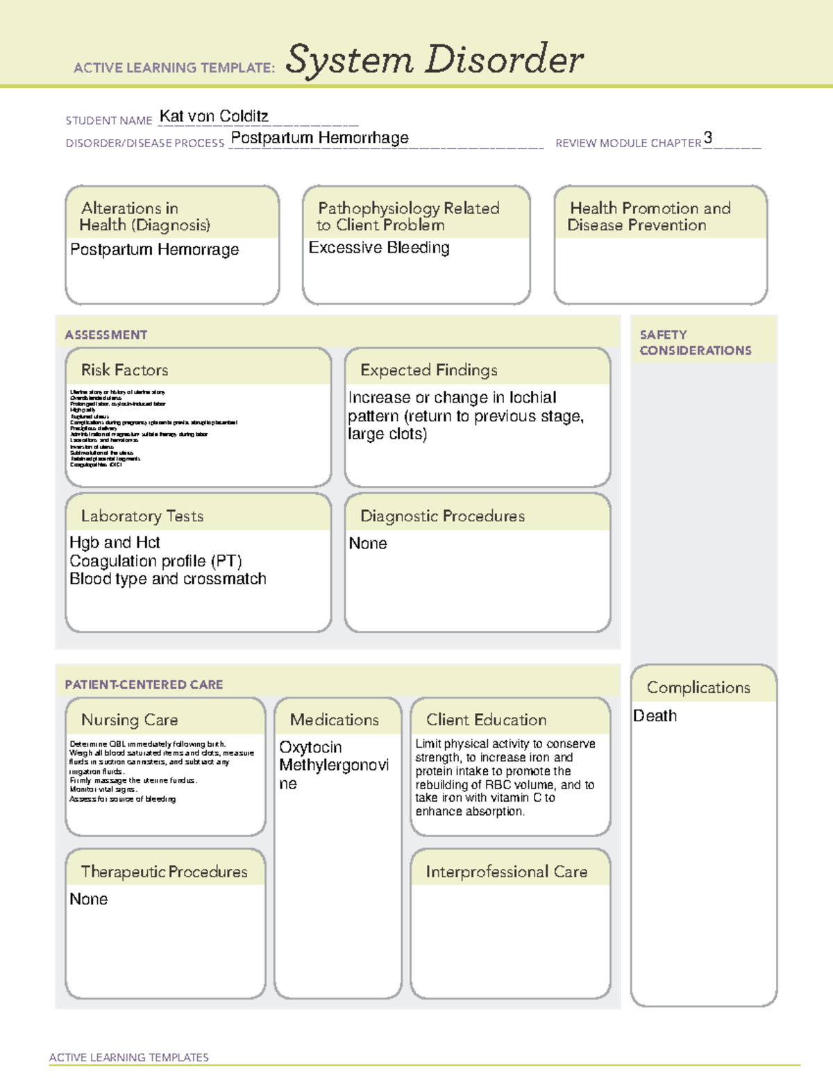 Postpartum Hemorrhage Active Learning Template: System Disorder Review ...