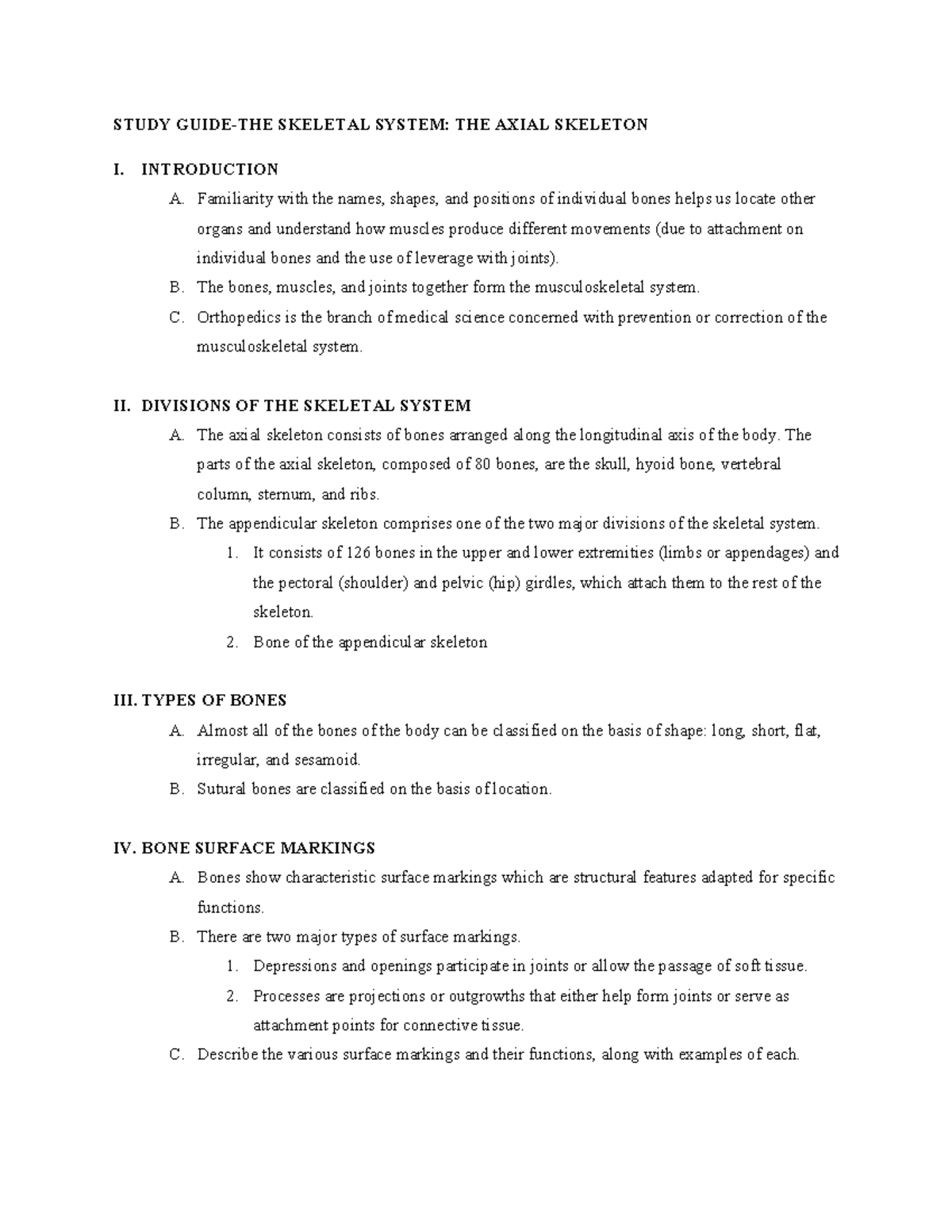 The Skeletal System- the Axial Skeleton-Study Guide-1 - STUDY GUIDE-THE ...