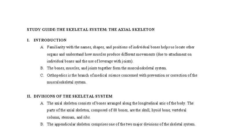 Study Guide: The Axial Skeleton - Skeletal System (Biology 101) - Studocu