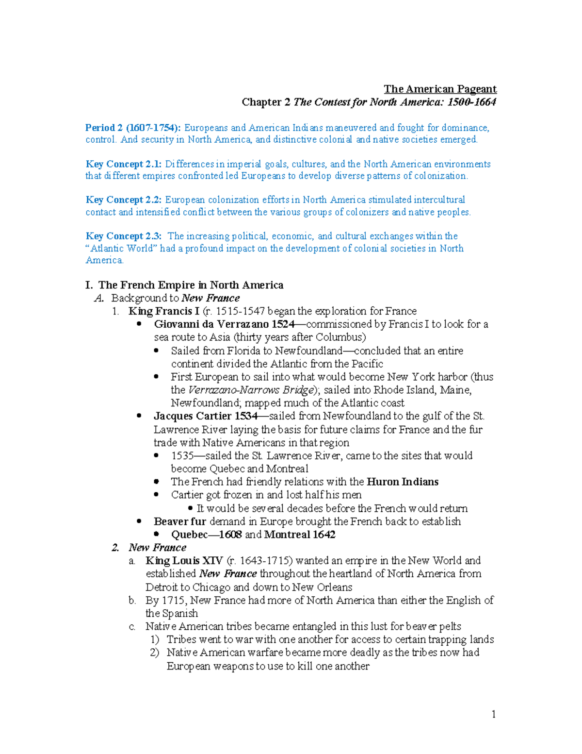 The American Pageant Chapter 2: The Contest for North America - Outline ...