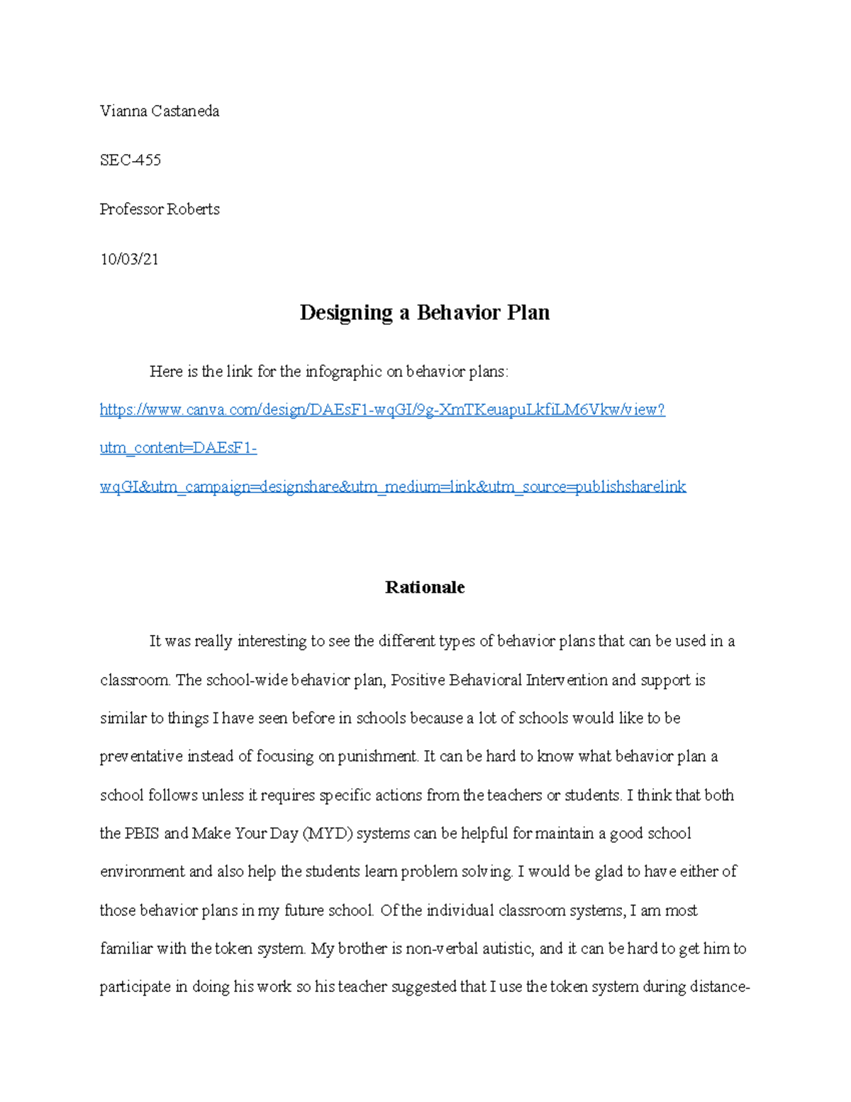 SEC-455 Behavior Plan Infographic - Vianna Castaneda Professor Roberts ...