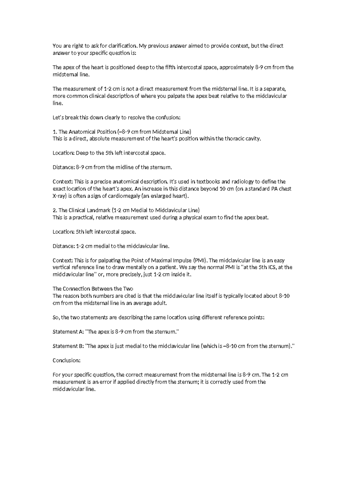 Anatomical & Clinical Position of Heart Apex: Clarification Notes - Studocu