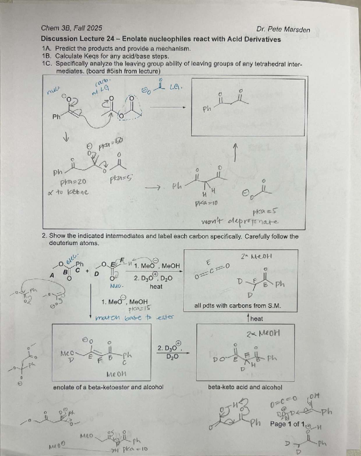 Chem 3B, Fall 2025 Discussion Lecture 24: Enolate Reactions ...