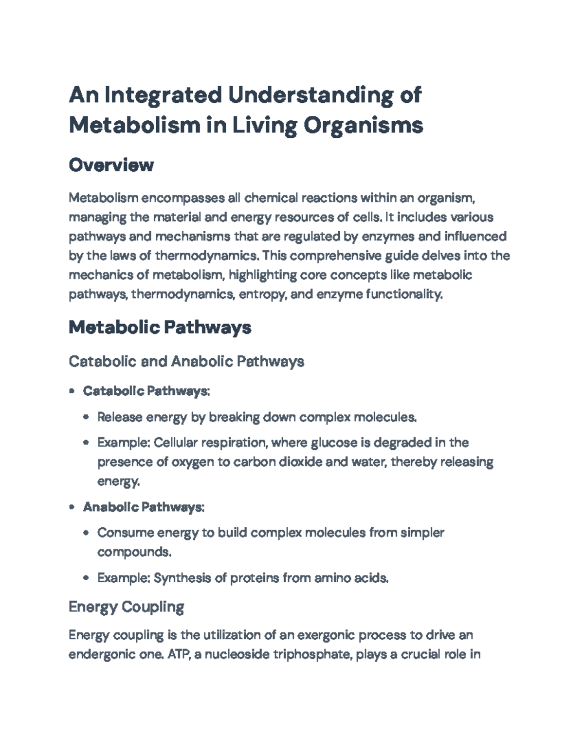 Integrated Understanding of Metabolism: Key Concepts and Mechanisms ...