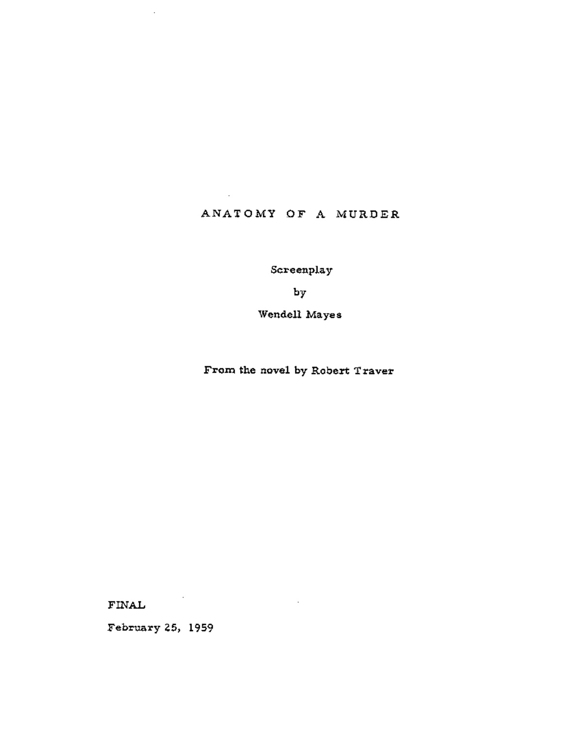 Anatomy of a Murder Screenplay (WEN 101) - Final Draft Analysis - Studocu