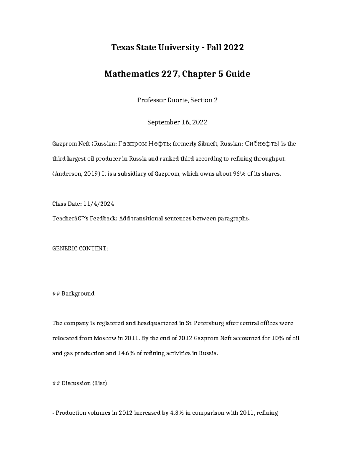 Mathematics 227 Chapter 5 Guide - Texas State University - Fall 2022 ...