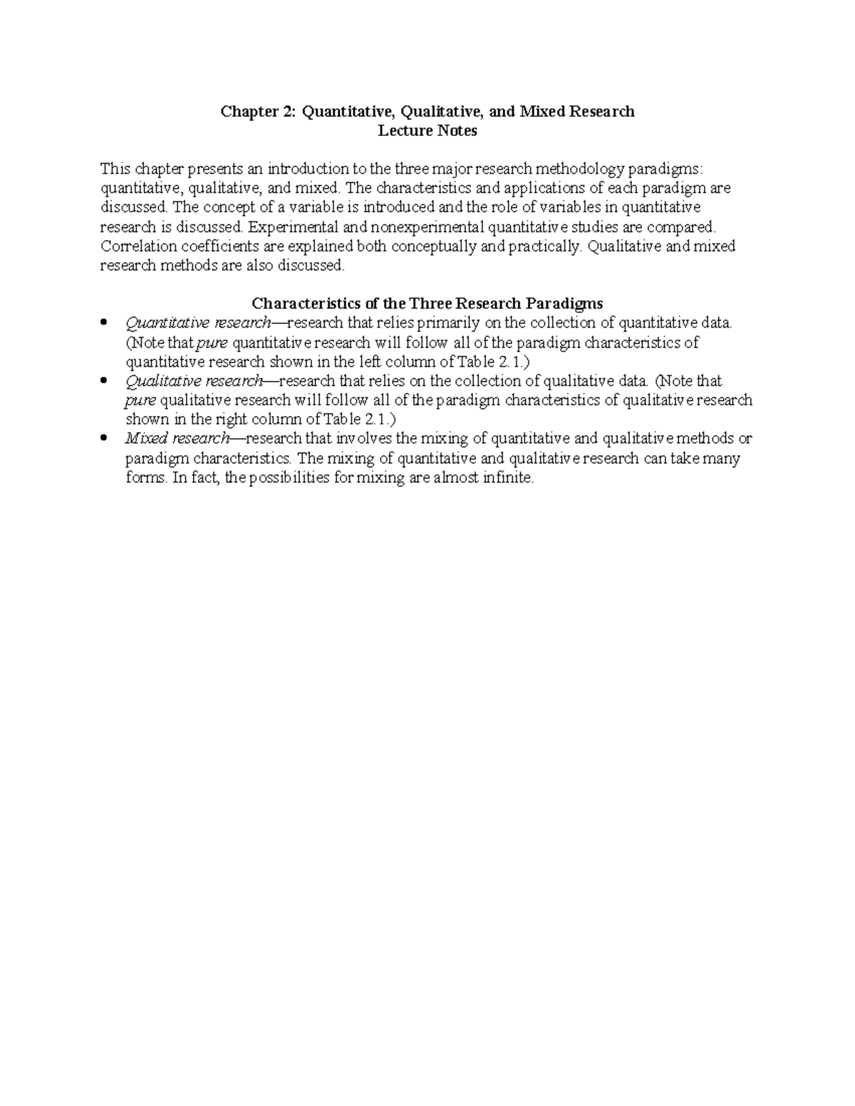 Chapter 2 - Lecture notes 2 - Chapter 2: Quantitative, Qualitative, and ...