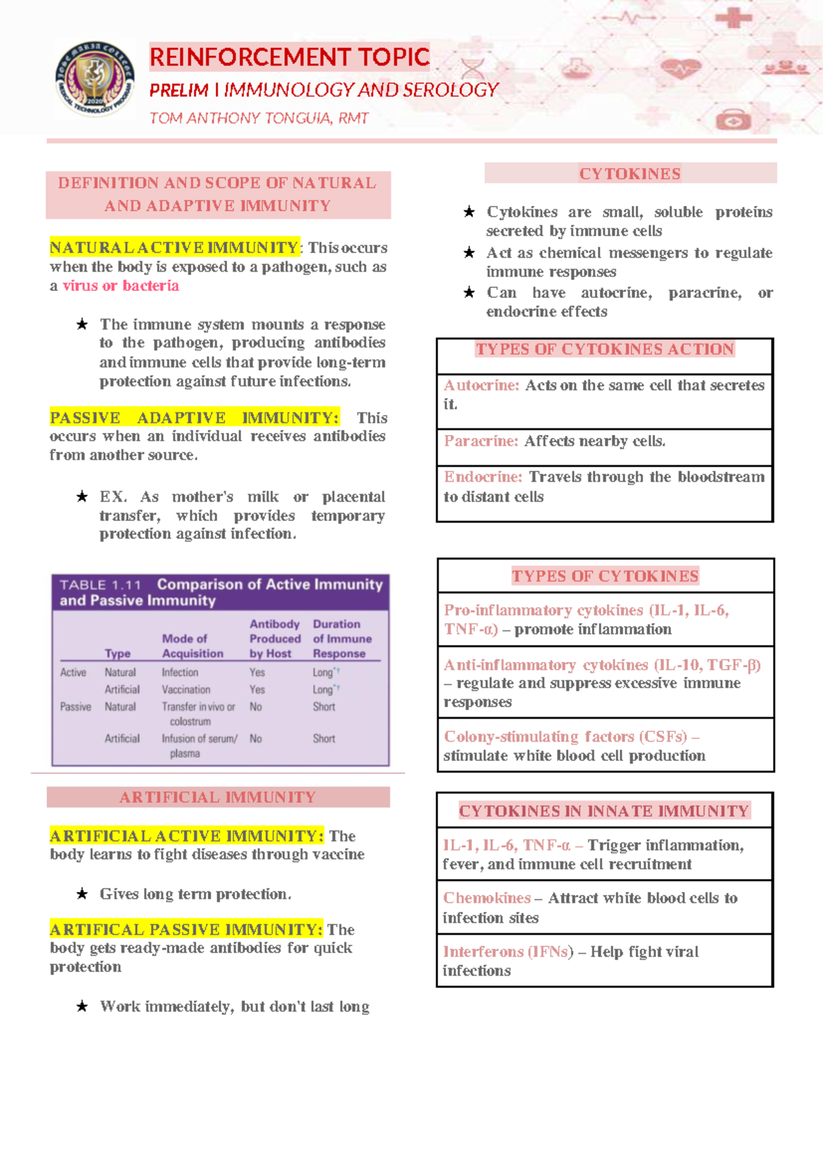 Transes-G3-IS: Notes on Immunology & Serology - Prelim I - Studocu