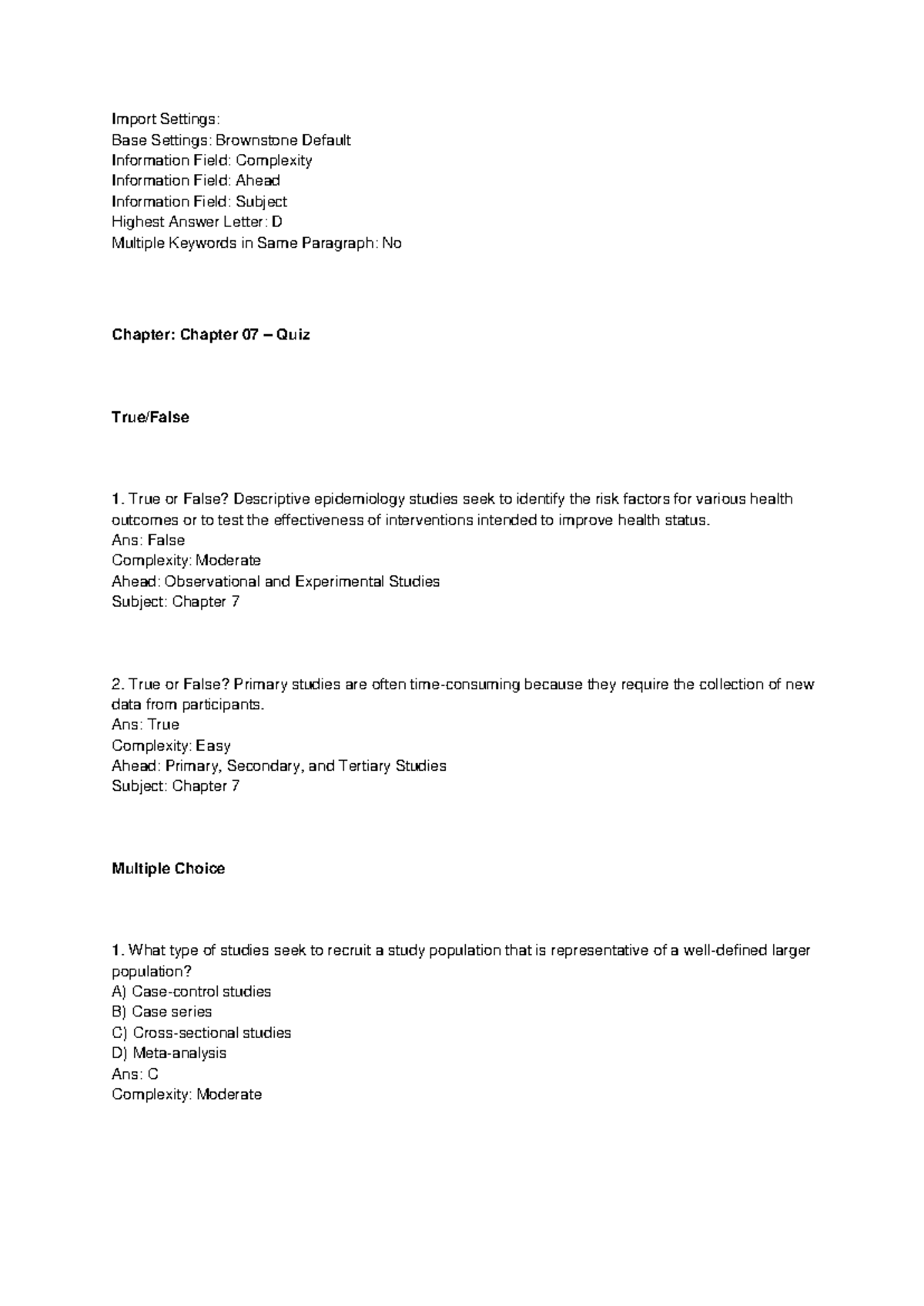 Chapter 07 Quiz: Introduction to Health Research Methods (2023) - Studocu