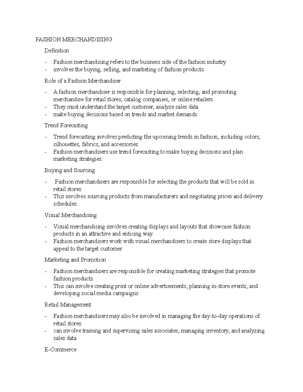 Fashion Merchandising Notes: Key Concepts and Strategies - Studocu