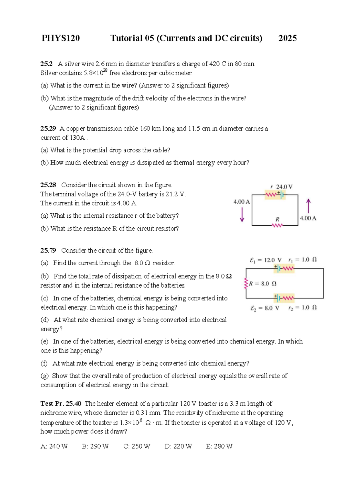 PHYS120 Tutorial 05: Currents & DC Circuits Analysis - Studocu