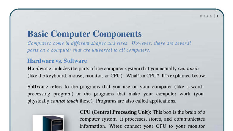 Basic Computer Components Overview: A Guide to Hardware & Software - Studocu