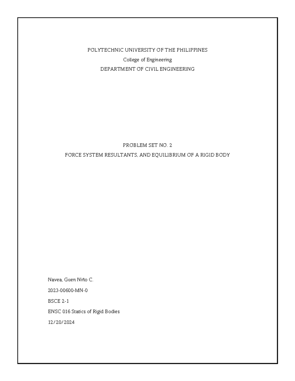 ENSC 016 Statics Chapter 4 & 5 Problem Set Solutions - Studocu