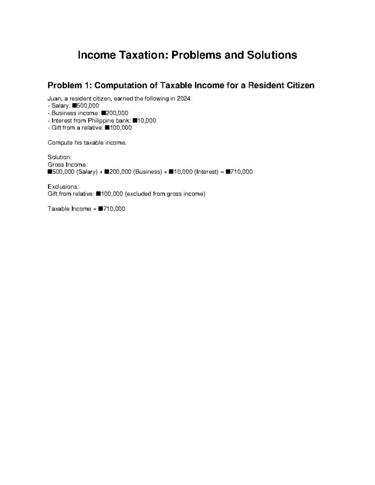 Income Taxation: Problems & Solutions (2024) - Studocu