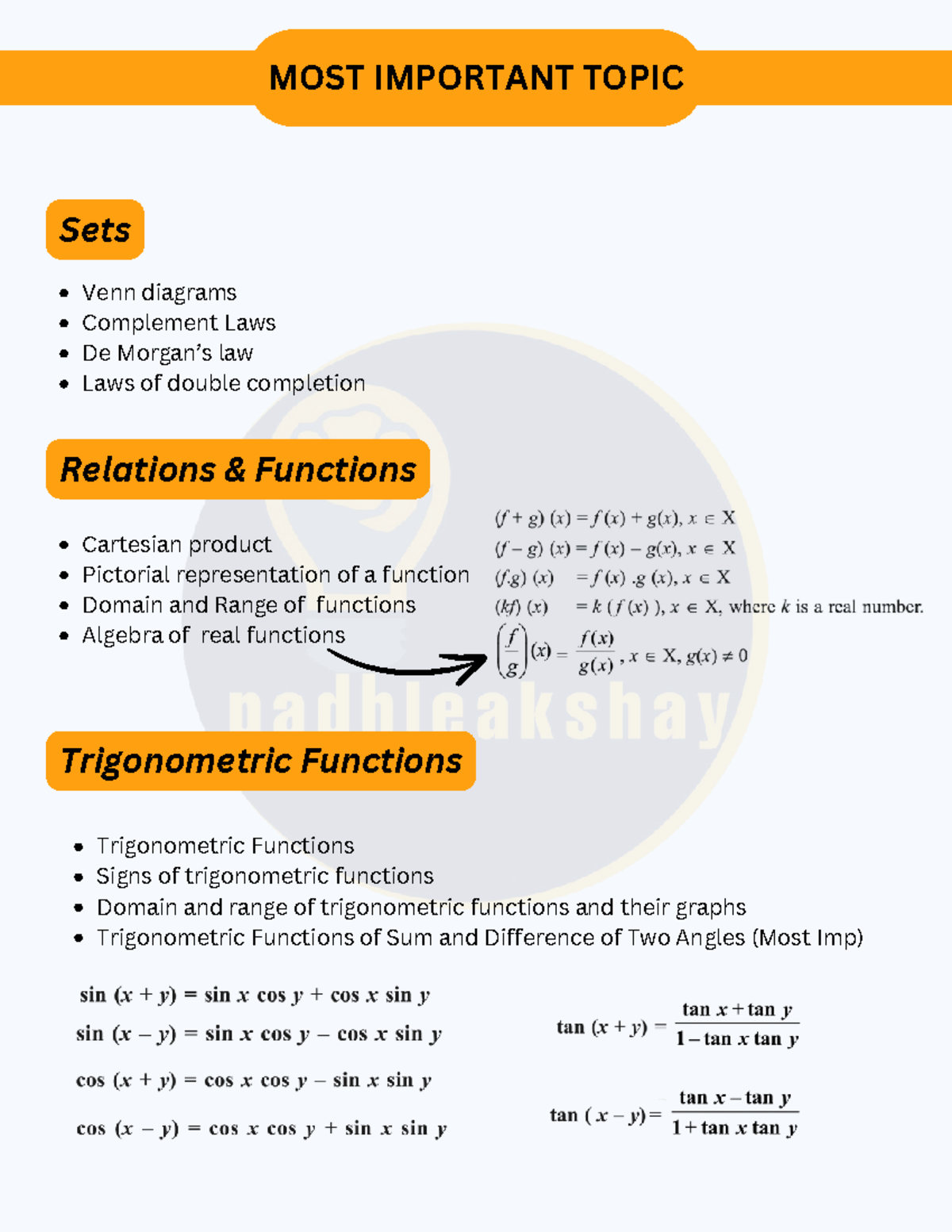 Mathematics Important Topic - MOST IMPORTANT TOPIC Sets Venn diagrams ...