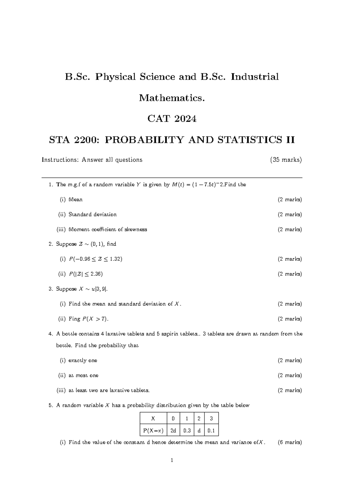 STA 2200 Final Exam: Probability and Statistics II CAT 2024 Study Guide ...
