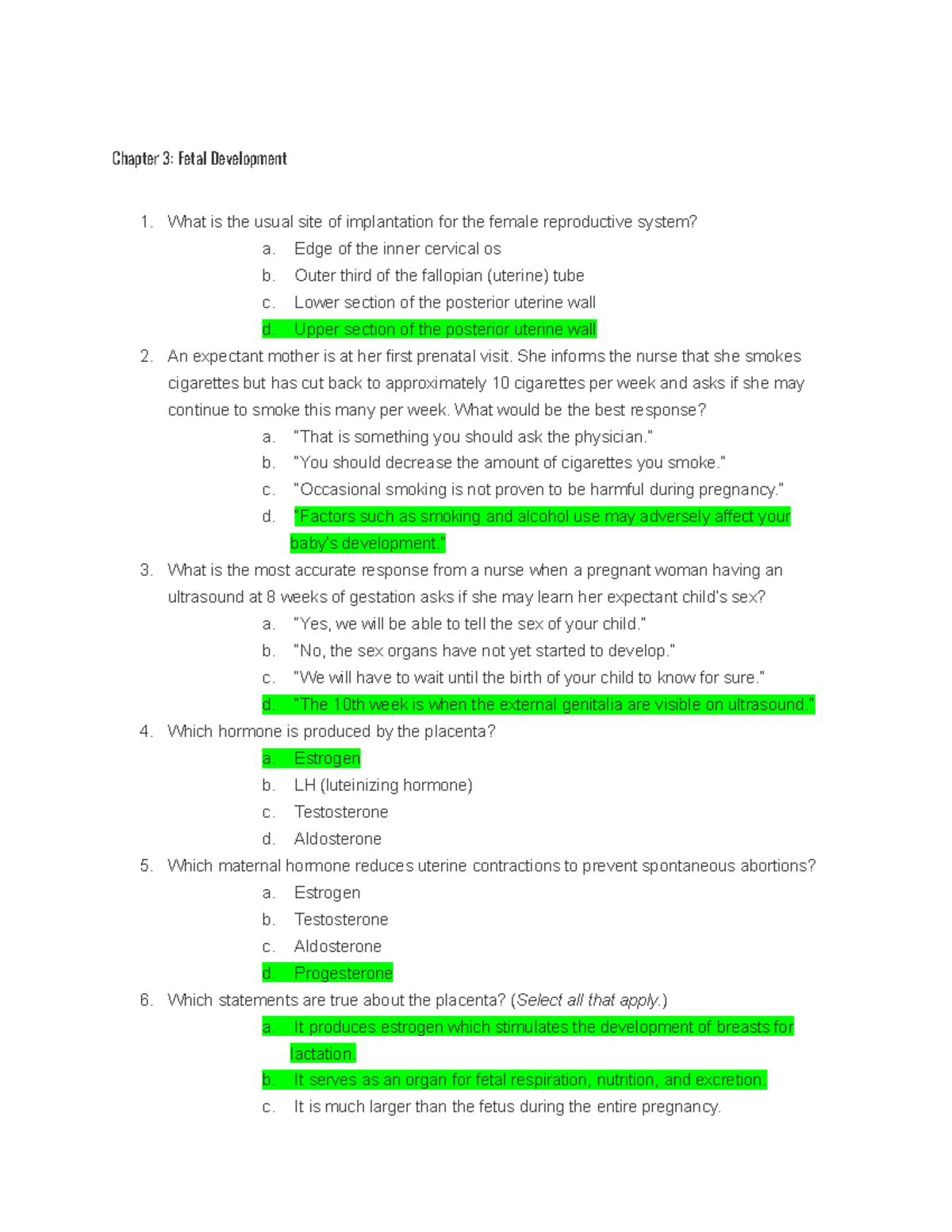Fetal Development: Key Questions and Answers (Chapter 3 Study Guide ...