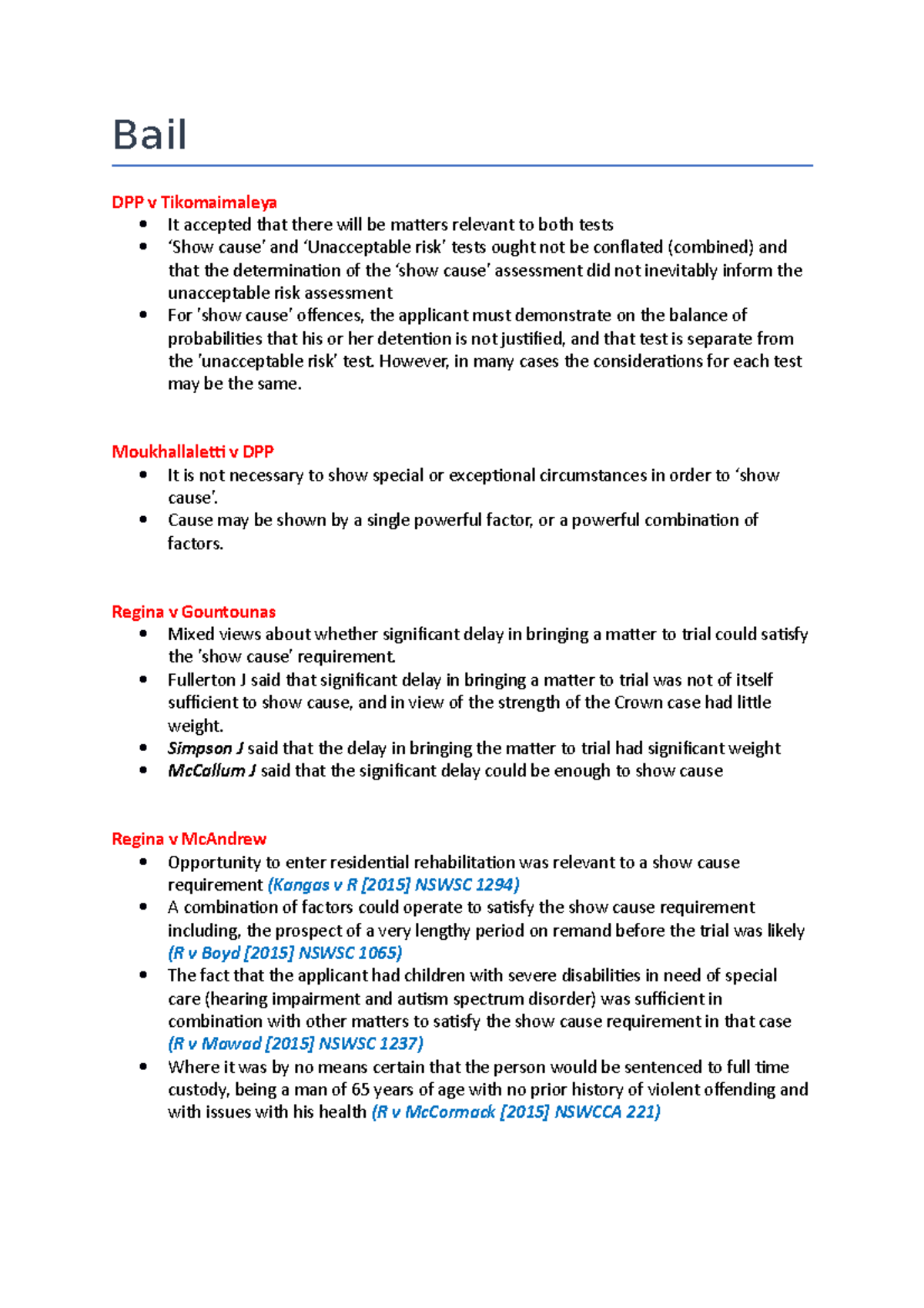Bail Case Principles: Key Judicial Considerations and Tests - Studocu