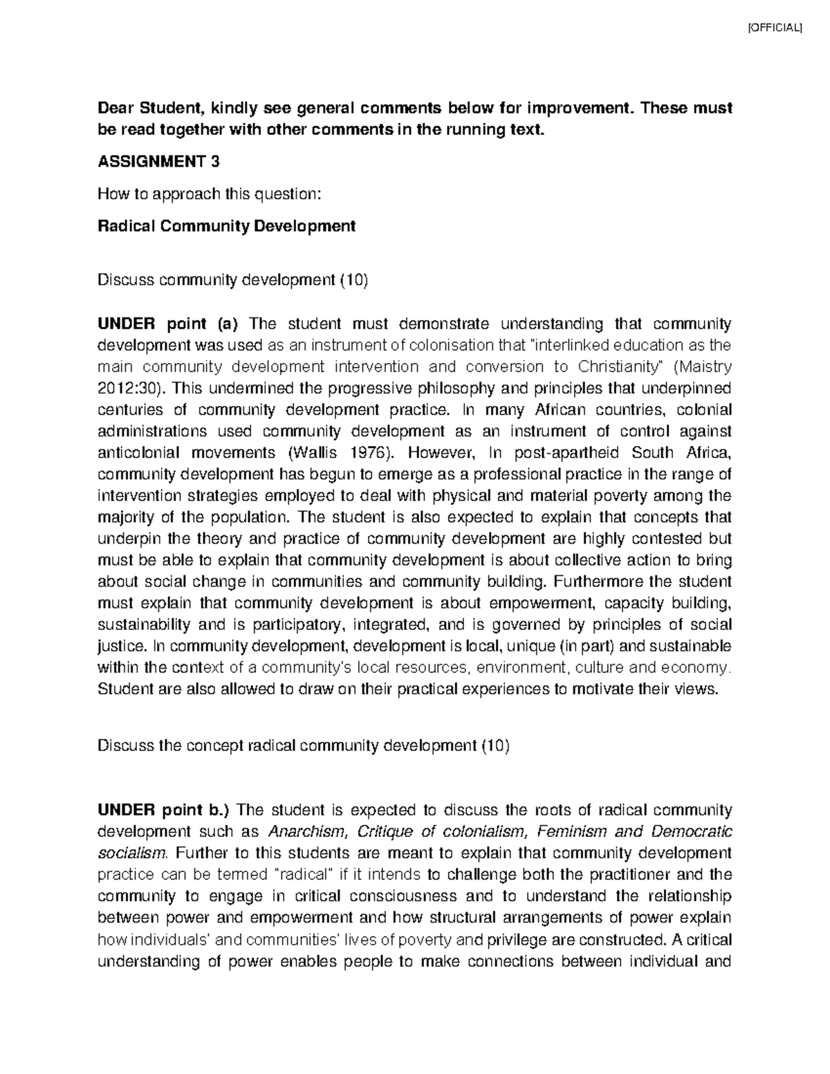 General Comments and Guidelines for Assignment 3: Radical Community ...