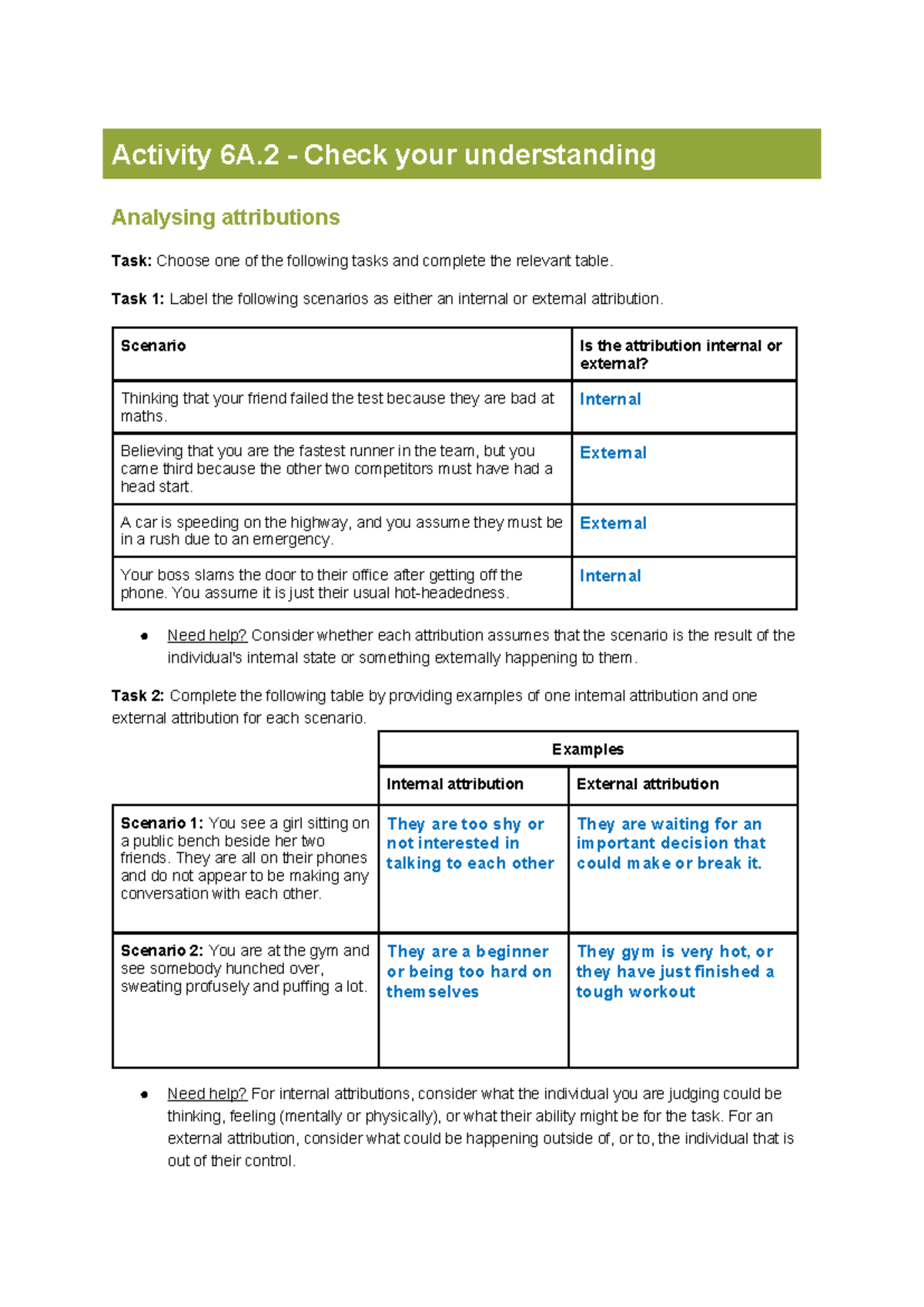 Chapter 6 Worksheets - Psychology: Attributions & Discrimination ...
